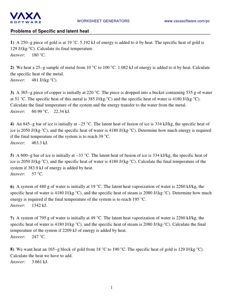 Answer: Problems of Specific and Latent Heat 1) | PDF