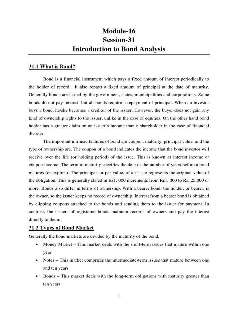 Introduction To Bond Analysis PDF | PDF | Bonds (Finance) | Interest Rates