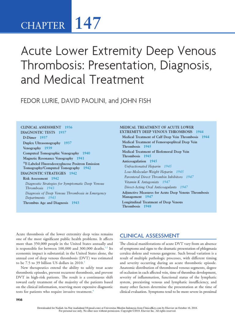 Acute Lower Extremity Deep Venous Thrombosis: Presentation, Diagnosis ...