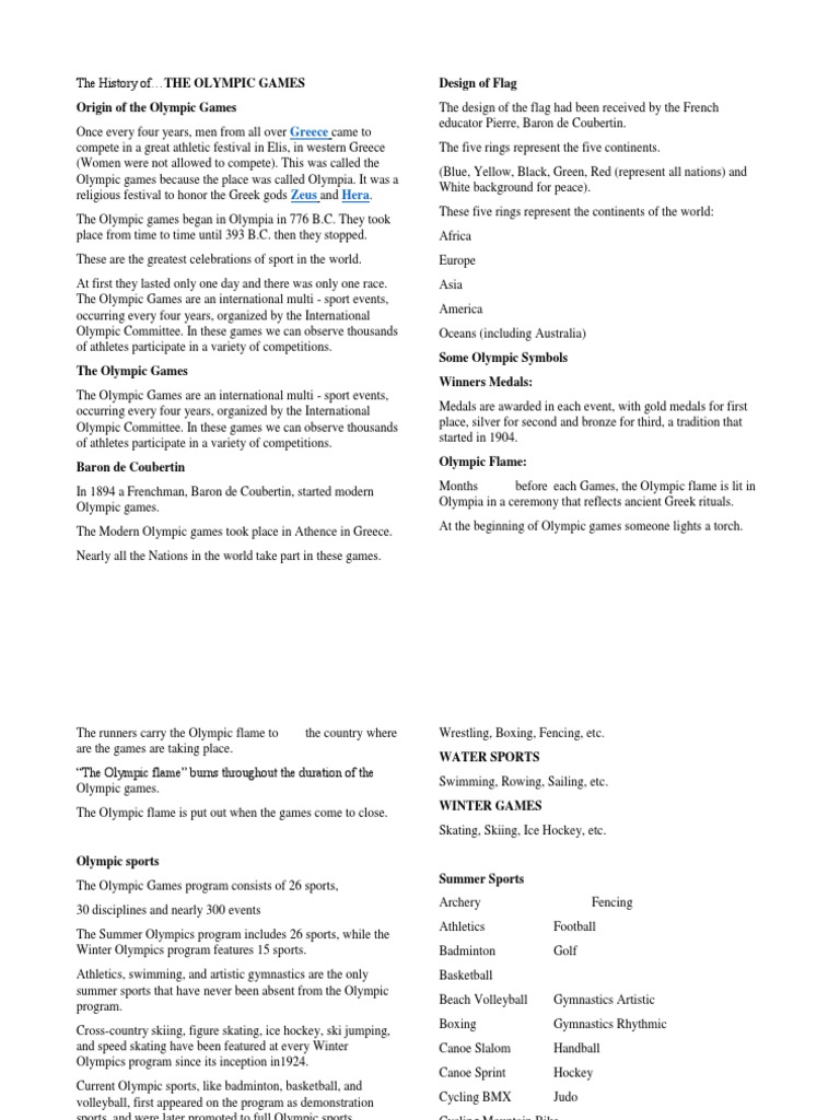 History of Olympics | PDF | Olympic Games | Olympic Sports