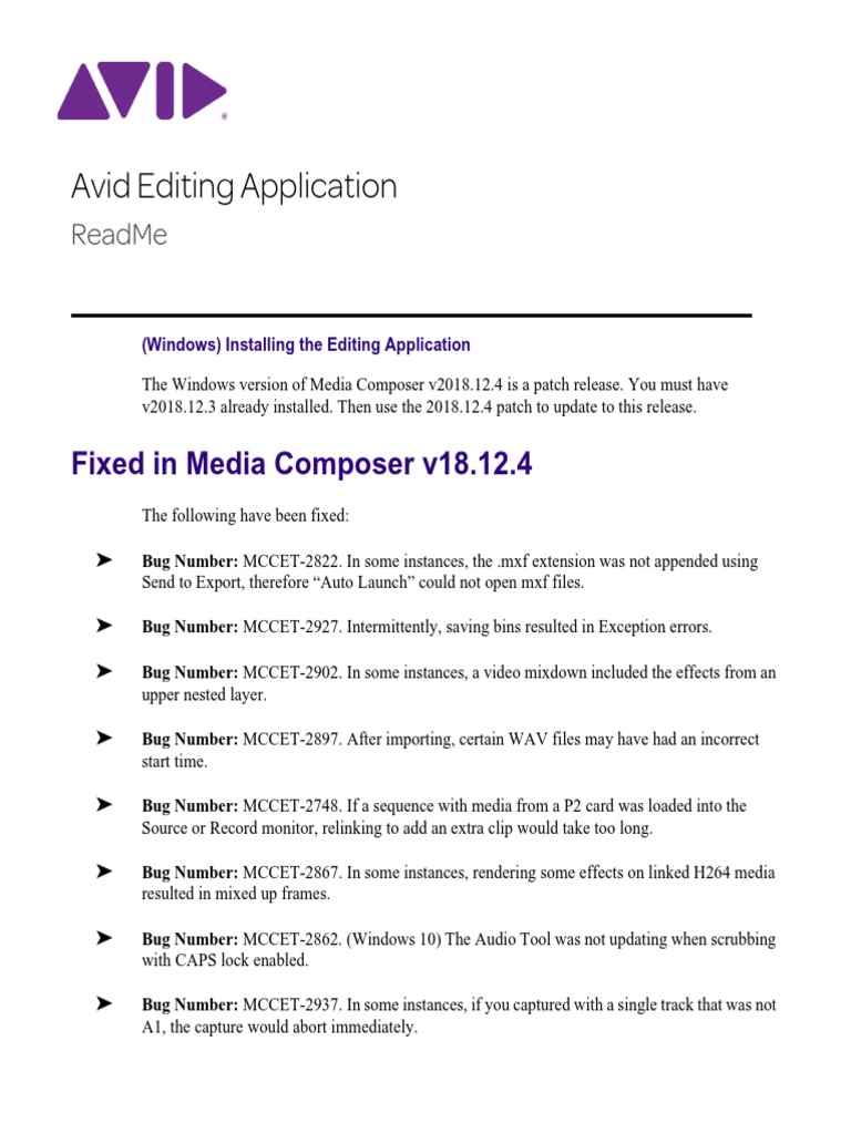 Avid Editing Application: Readme | PDF | Trademark | Software Bug