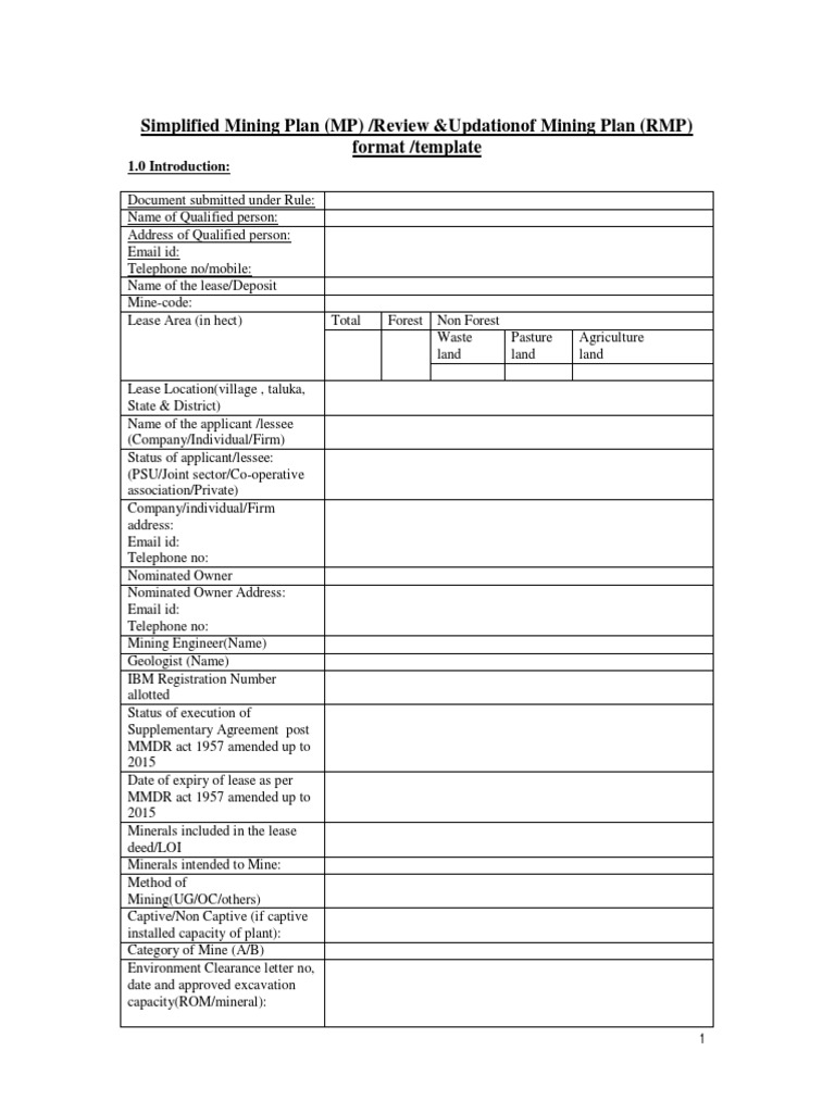 Mining Plan & Review Template | PDF | Mining | Economic Geology