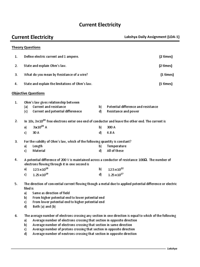 Current Electricity Concepts and Problems | PDF | Electric Current ...