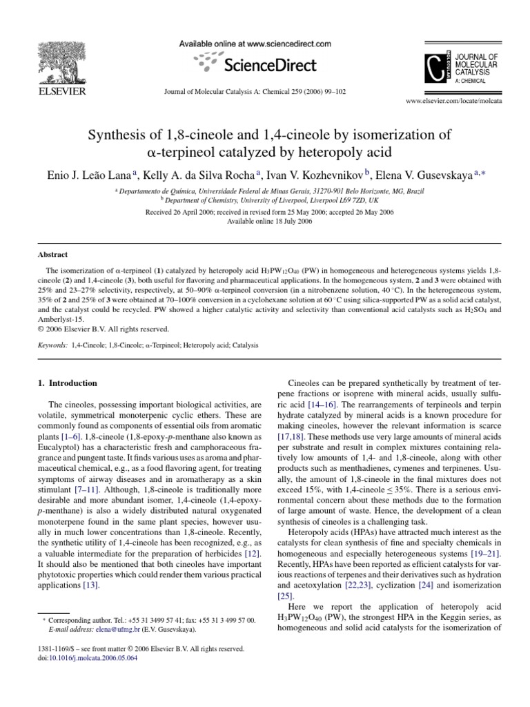 Sintesis de Cineol | PDF | Catalysis | Chemical Reactions