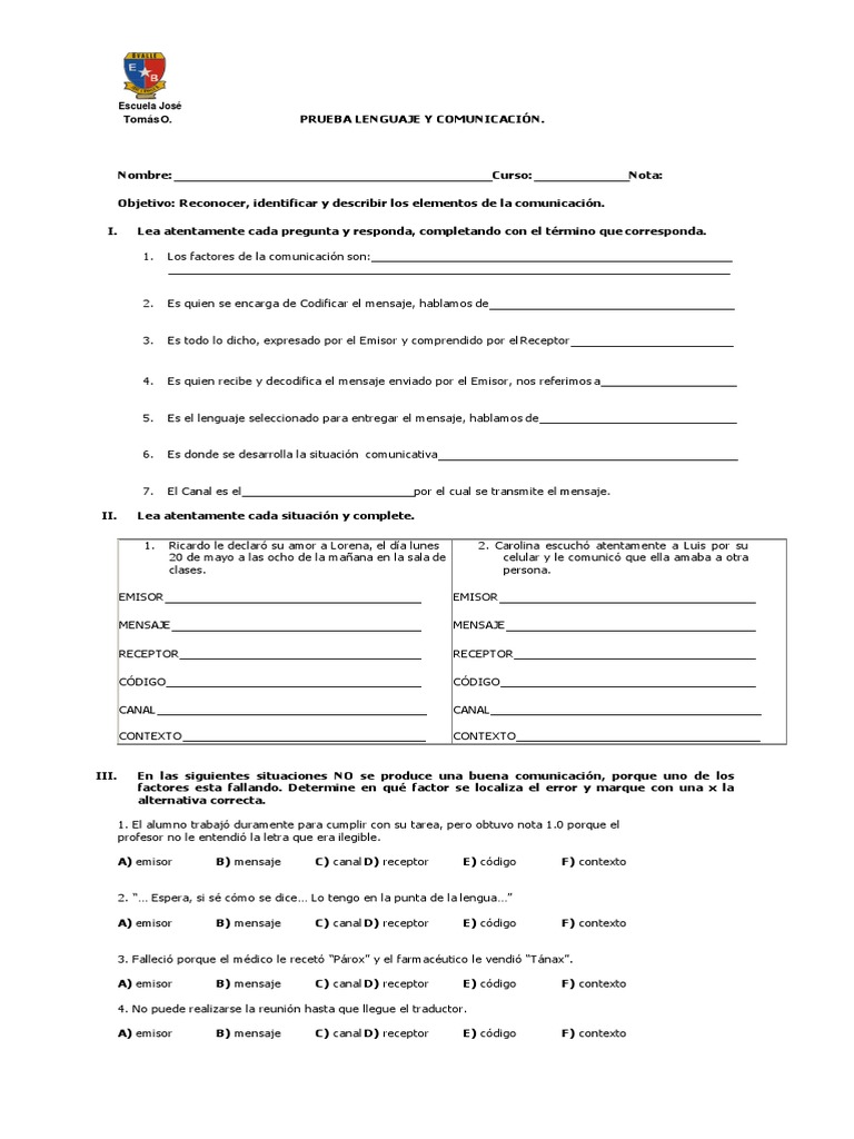 Prueba Elementos de La Comunicacion | PDF | Comunicación | Semiótica