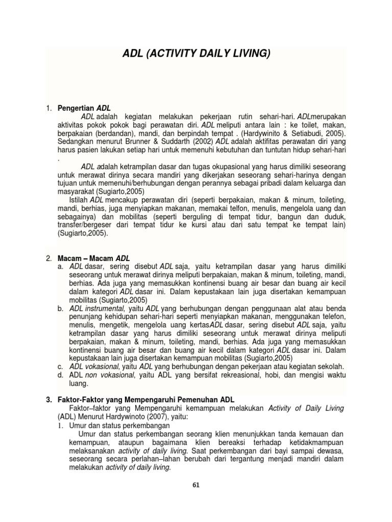Adl (Activity Daily Living) : Adl Adalah Kegiatan Melakukan Pekerjaan ...
