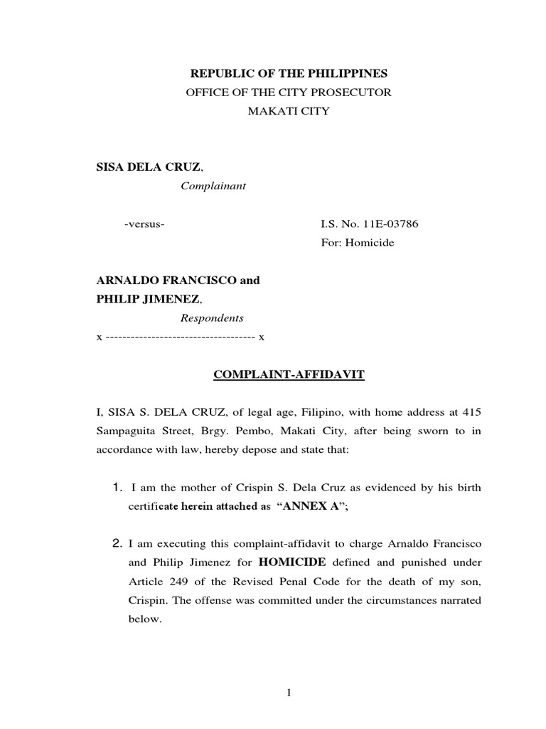 Homicide Complaint-Affidavit Submission | PDF | Affidavit | Government ...