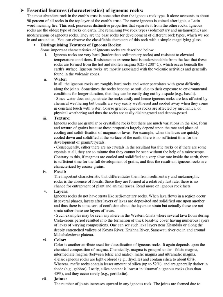 Essential Features (Characteristics) of Igneous Rocks | PDF | Rock ...