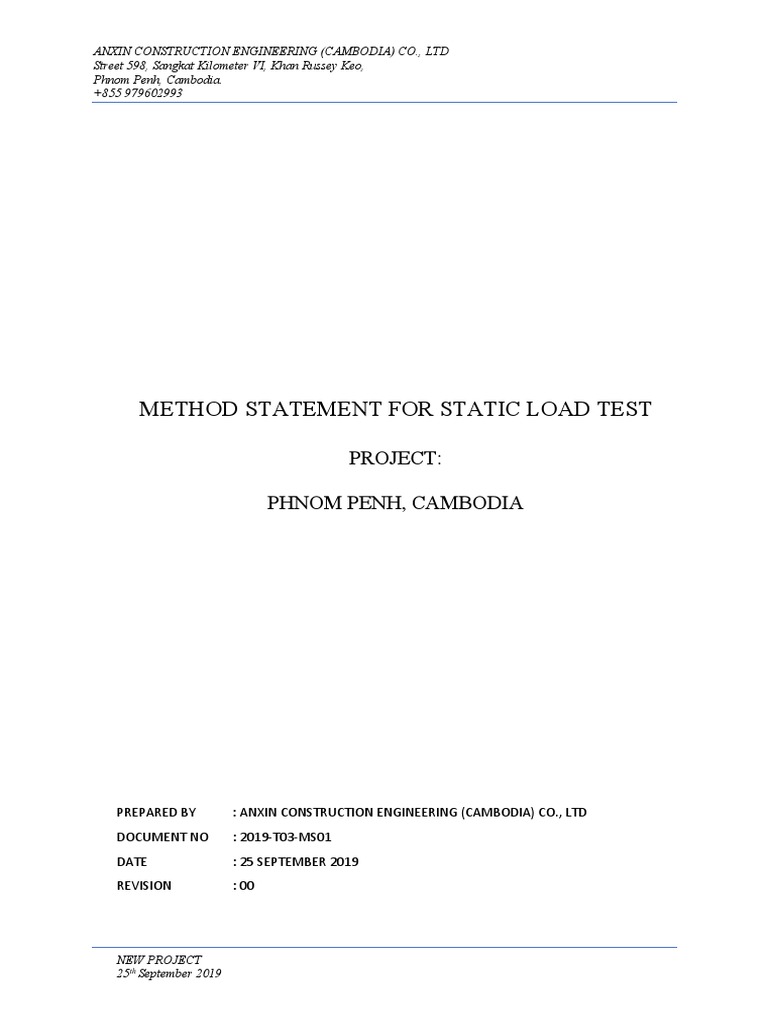@method Statement For Static Load Test | PDF | Deep Foundation | Cambodia