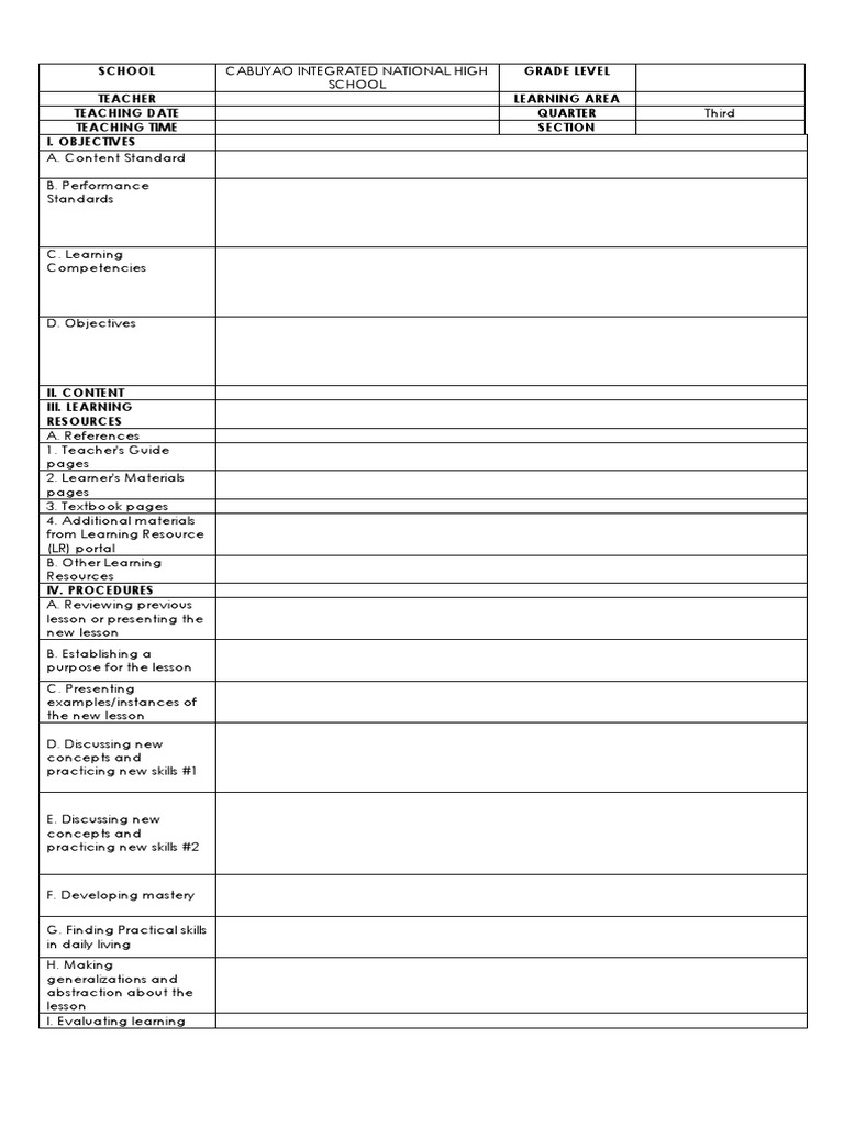 School Grade Level Teacher Learning Area Teaching Date Quarter Teaching Time Section I ...