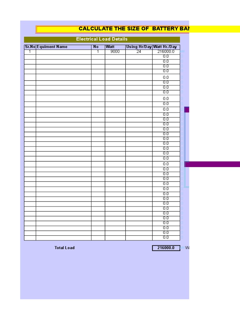 Calculate The Size of Battery Bank & Invertor: Electrical Load Details ...