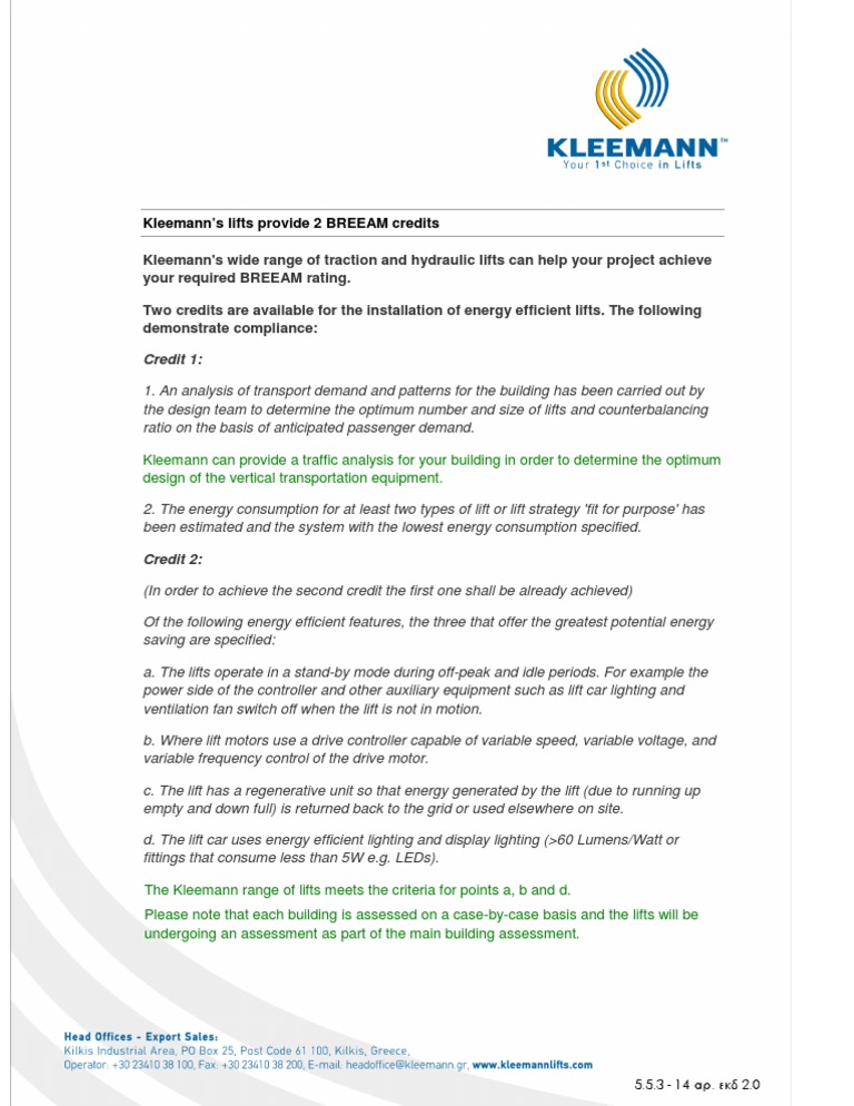 Kleemann Lifts Provide 2 BREEAM Credits | PDF