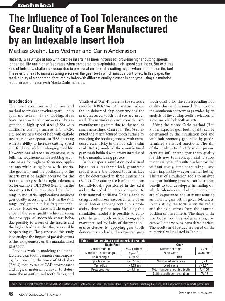 Tool Tolerances | PDF | Gear | Engineering Tolerance