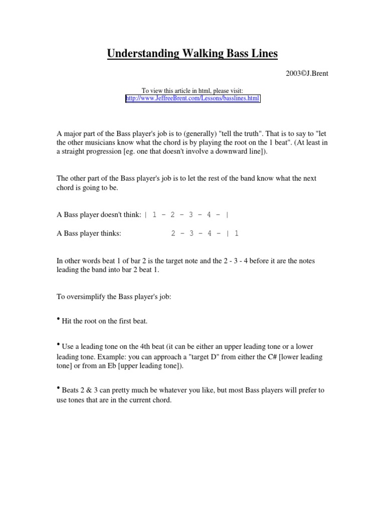 Understanding Walking Bass Lines PDF | PDF | Chord (Music) | Musical Forms