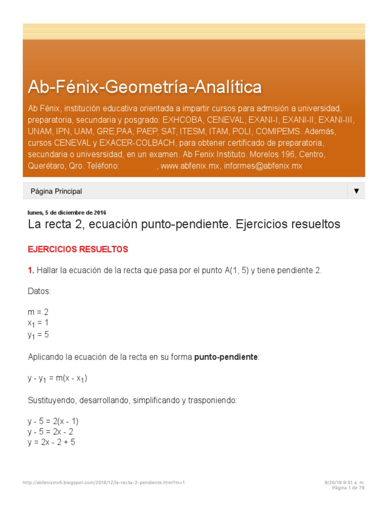 Ab-Fénix-Geometría-Analítica - La Recta 2 Ecuación Punto-Pendiente Ejercicios R | Descargar ...