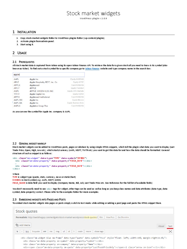 Stock Market Widgets | PDF | Word Press | Markup Language