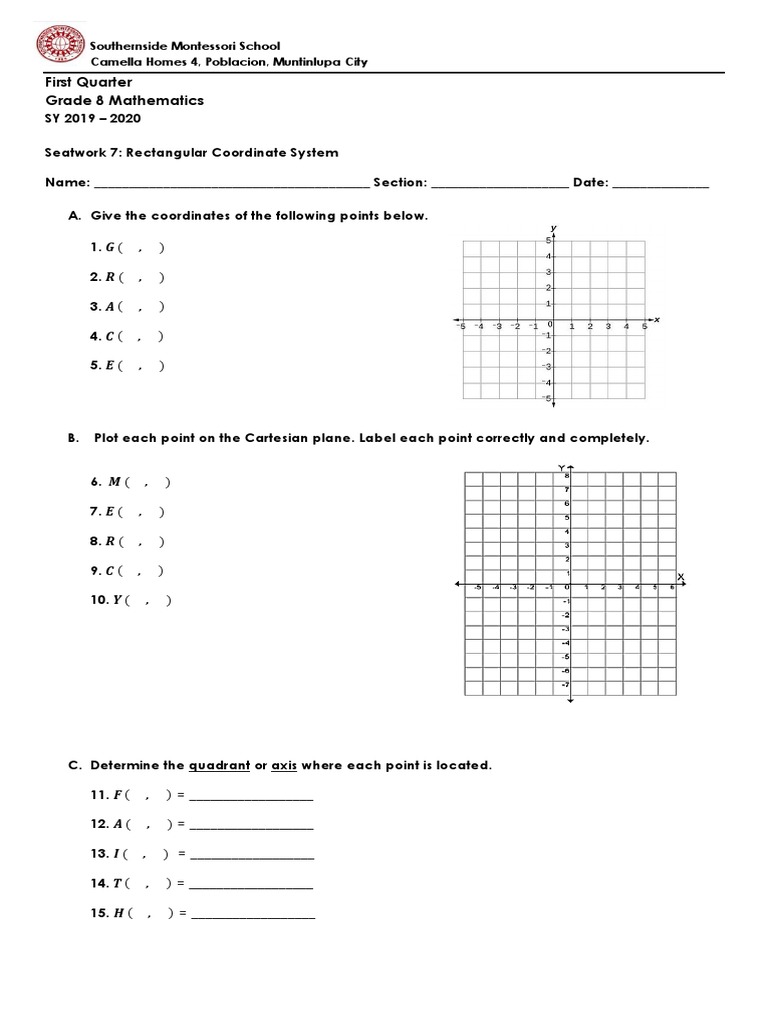 First Quarter Grade 8 Mathematics: Southernside Montessori School ...
