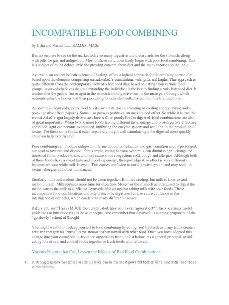 Incompatible Food Combining | PDF | Digestion | Yogurt