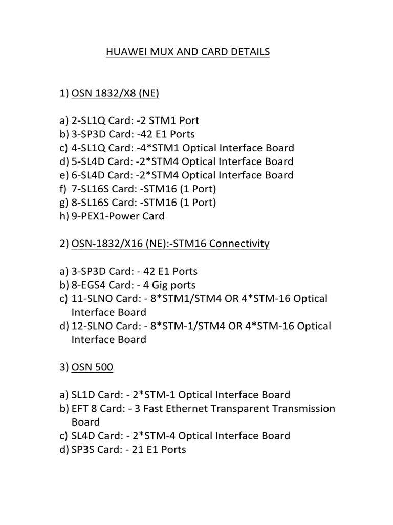Huawei Mux and Card Details and Procedure To Upload New Ne Into Huawei ...