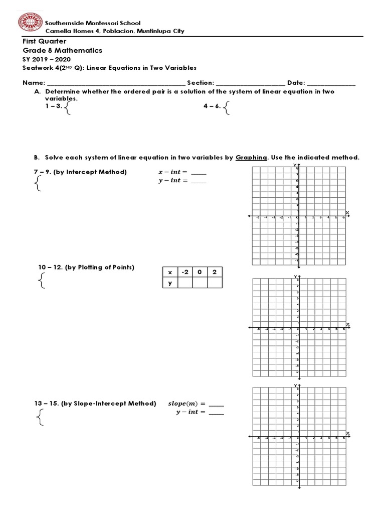 2019 2020 Seatwork 4 Second - Quarter Template | PDF