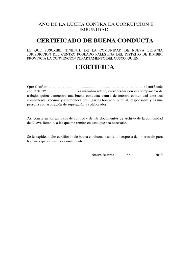 Certificado Buena Conducta Nuevo | PDF