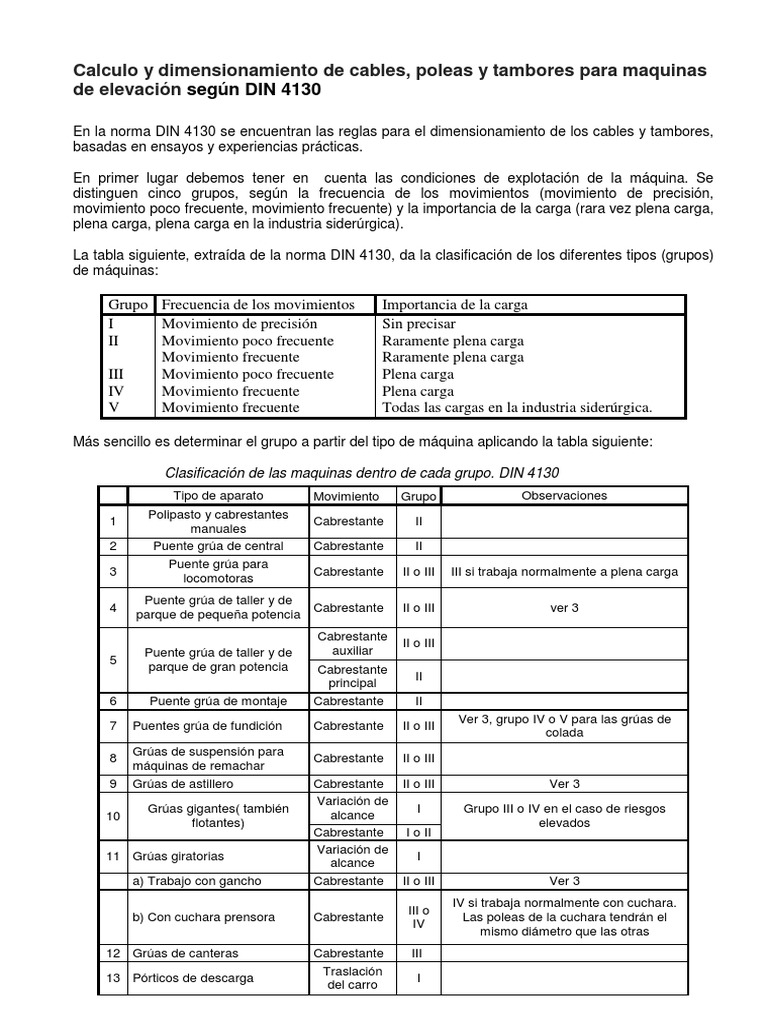 Cálculo de Poleas y Cables según DIN 4130 | PDF | Grúa (máquina) | Equipo