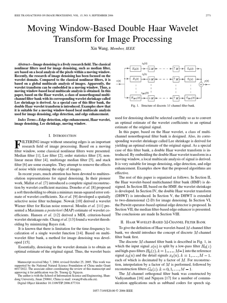 Moving Window-Based Double Haar Wavelet Transform For Image Processing | PDF | Wavelet | Imaging