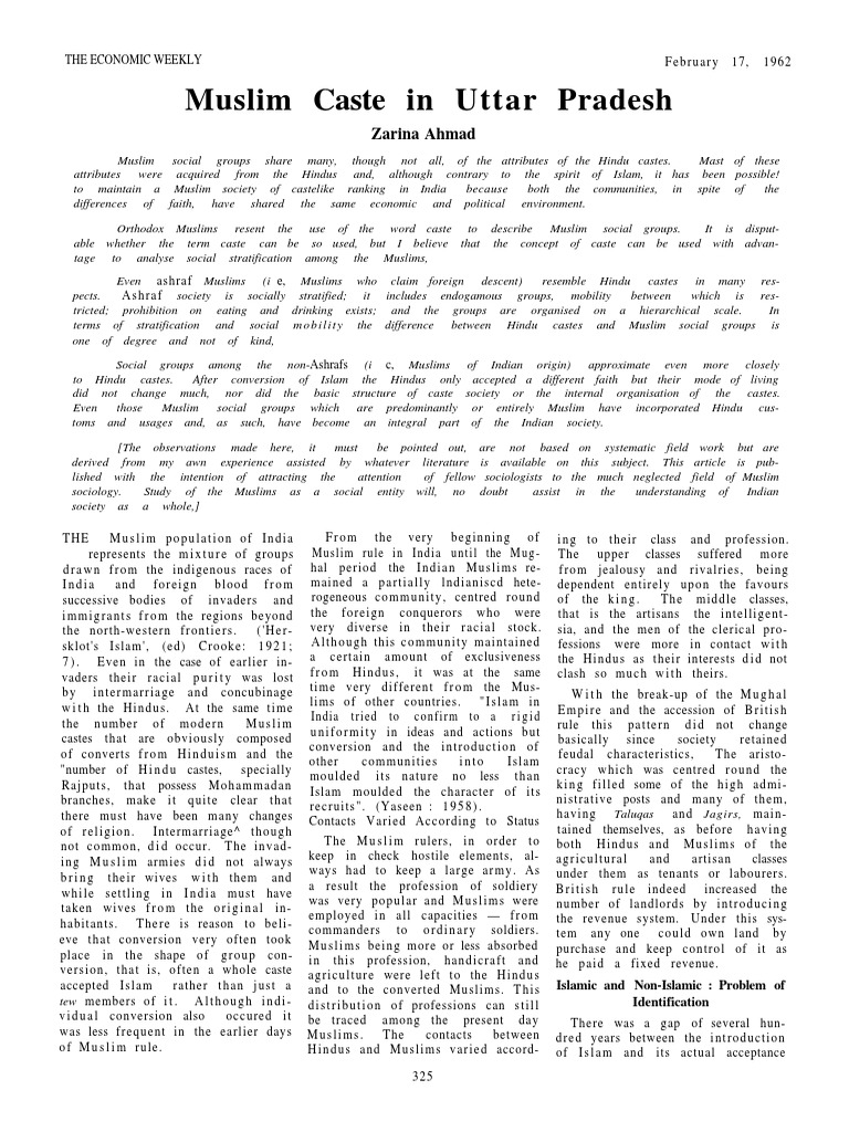 Muslim Caste in Uttar Pradesh PDF | PDF | Caste | Social Stratification