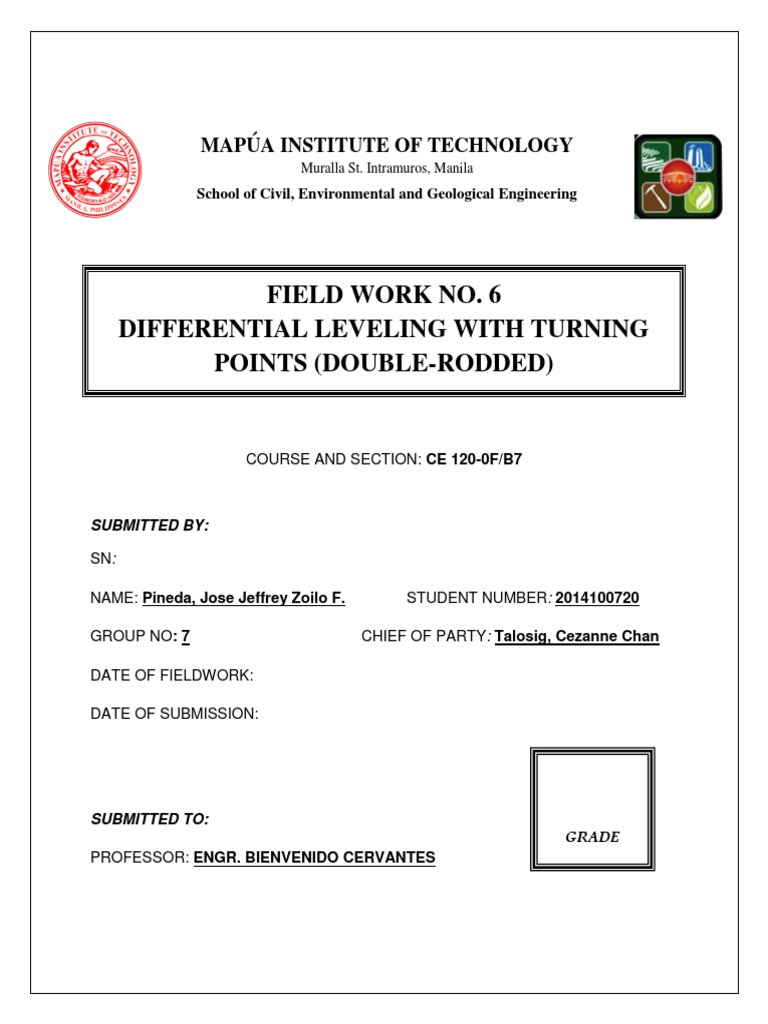 Field Work No. 6 Differential Leveling With Turning Points (Double ...