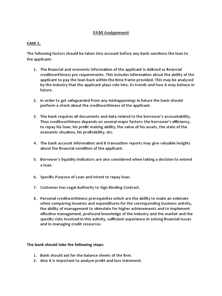 FAM Assignment: Case 1 | PDF | Banks | Credit Risk