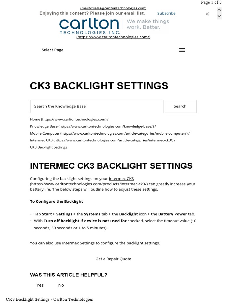 Intermec CK3 Backlight Settings | PDF | Cyberspace | Computing