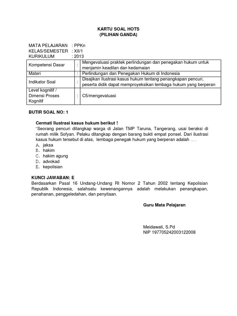 Contoh Soal HOTS PKN | PDF