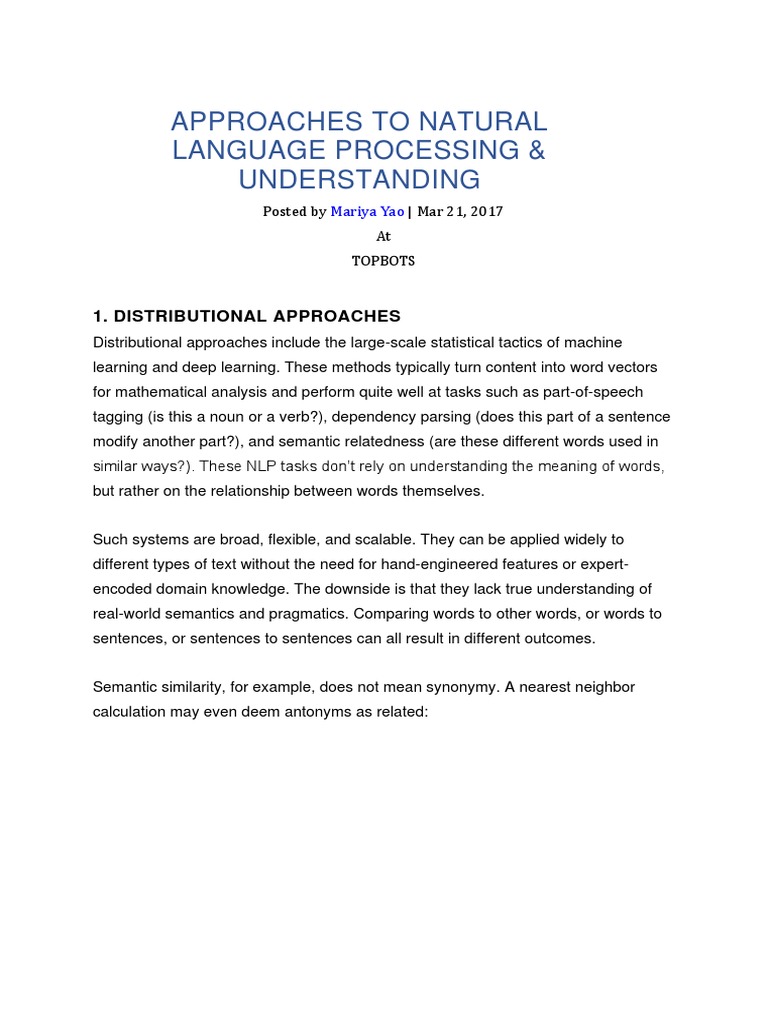 Approaches To Natural Language Processing | PDF | Semantics | Systems Science