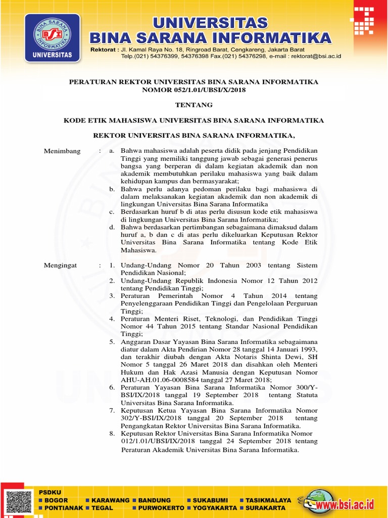 Kode Etik Mahasiswa UBSI 2018 | PDF | Ilmu Sosial | Seni