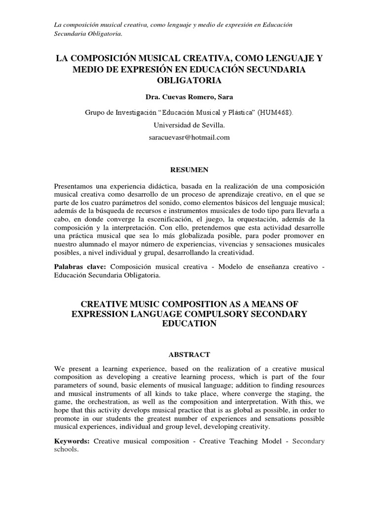 La Composición Musical Creativa PDF | PDF | Aprendizaje | Maestros