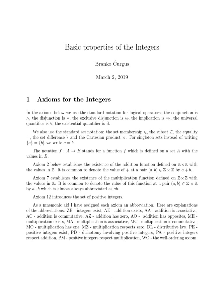 Basic Properties of The Integers | PDF | Integer | Mathematical Proof