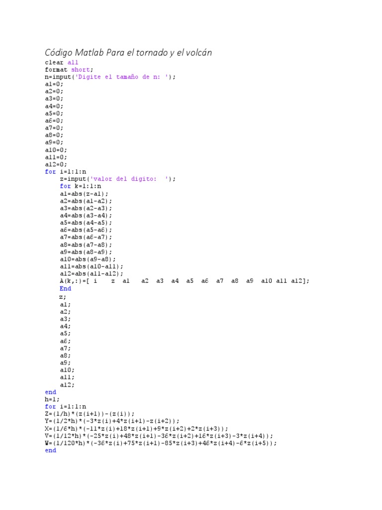 Código Matlab para El Tornado y El Volcán | PDF
