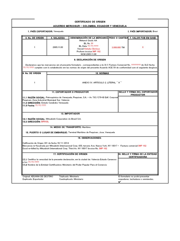 Certificado de Origen - Acuerdo Mercosur - PQV | PDF | Venezuela | Business