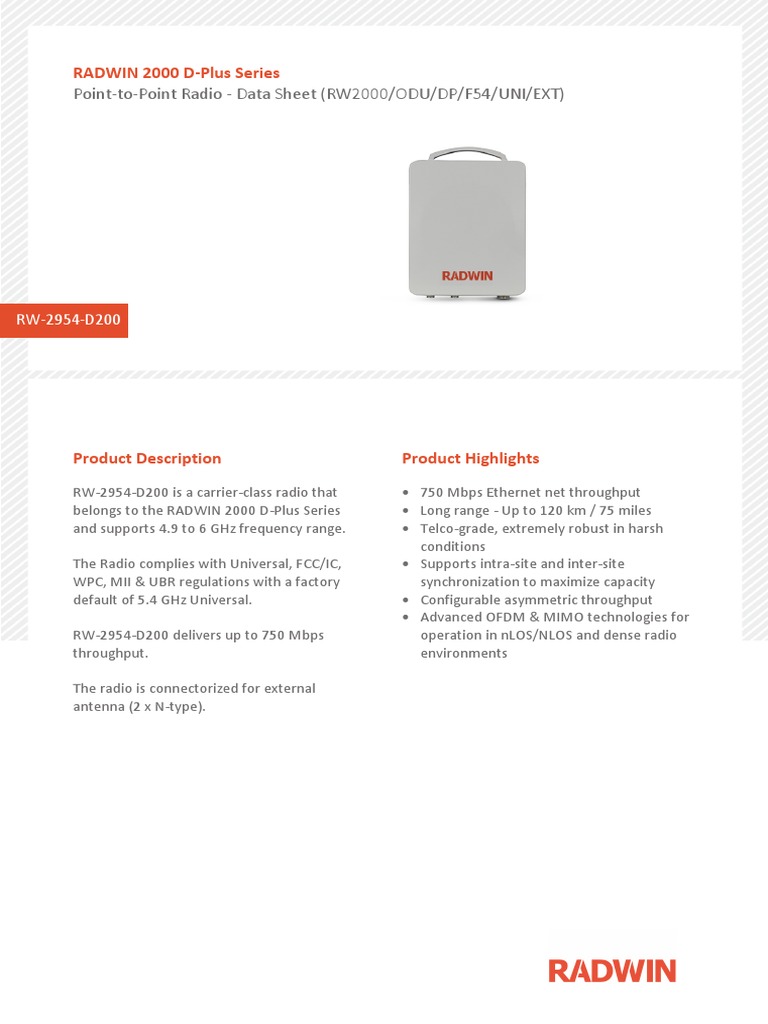 RW-5510-0A50 Subscriber Unit Data Sheet: Radwin 5000 HPMP, 48% OFF