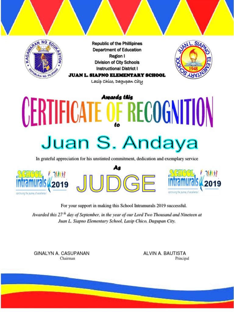 Cert - Intramurals 2018 | PDF