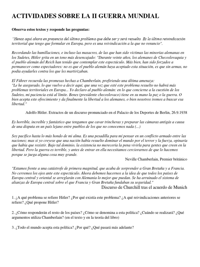 Actividades sobre la II Guerra Mundial | PDF | Neville Chamberlain ...