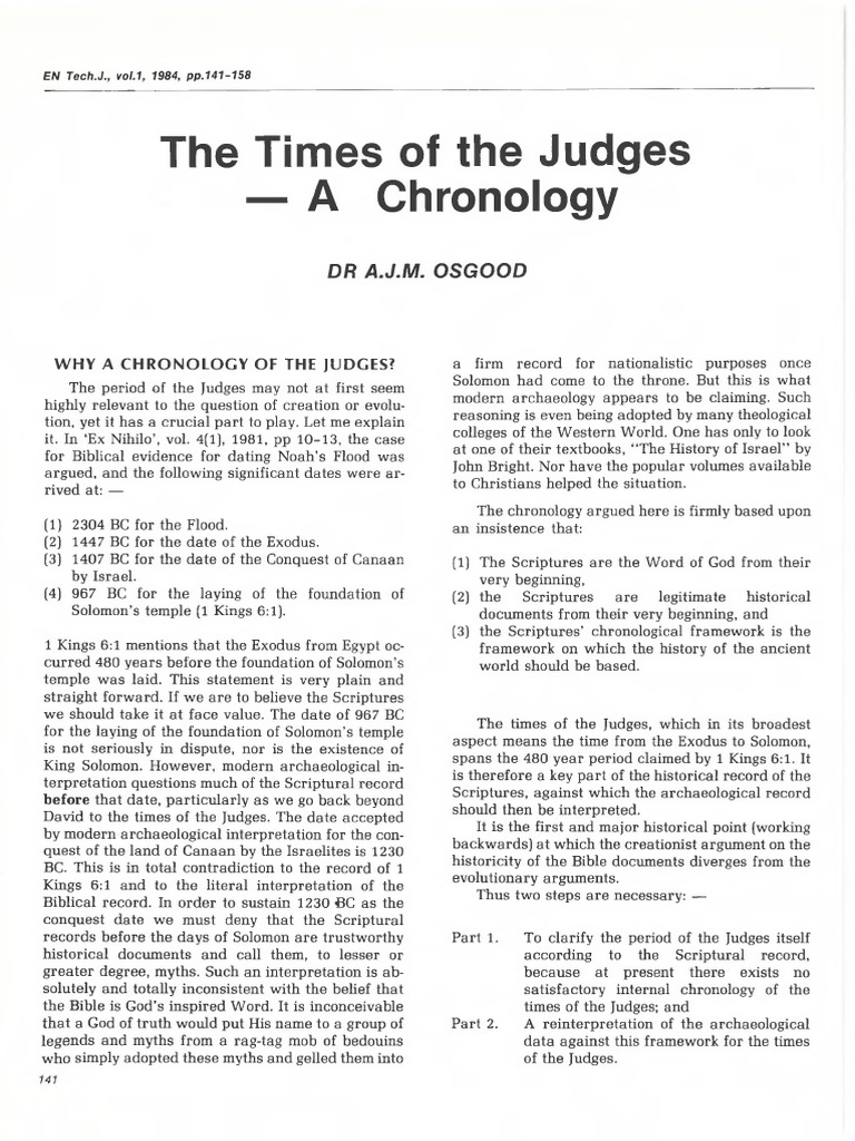 The Times of The Judges - A Chronology: DR A.J.M. Osgood | Download ...