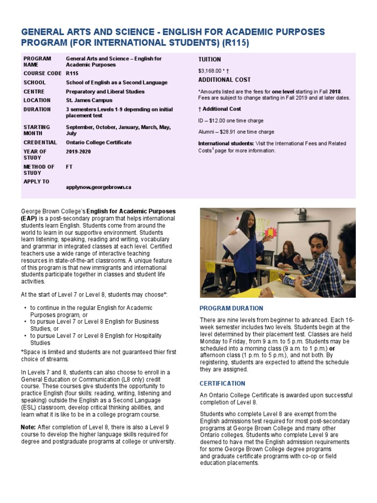 English for Academic Purposes Program | PDF | University And College ...