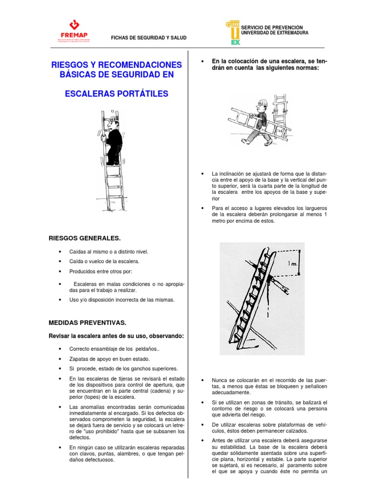 Normas básicas de seguridad y recomendaciones para el uso de escaleras portátiles | PDF ...