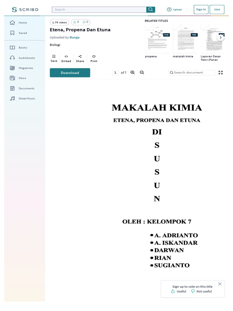 Etena, Propena, dan Etuna: Struktur dan Sifat | PDF