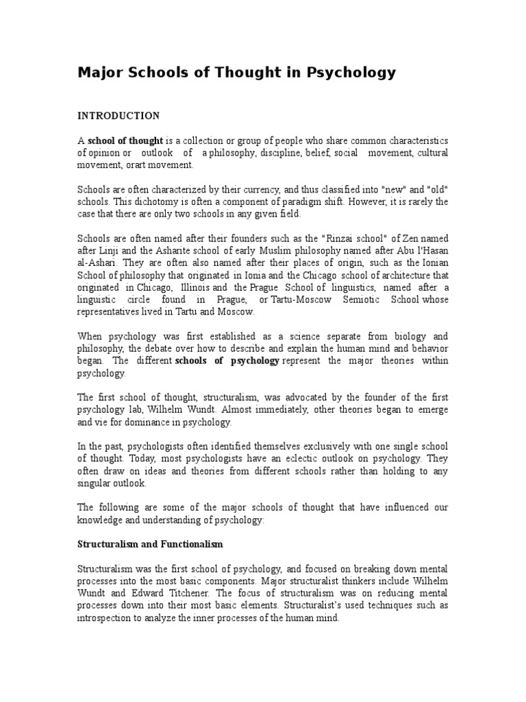 Major Schools of Thought in Psychology | PDF | Humanistic Psychology ...