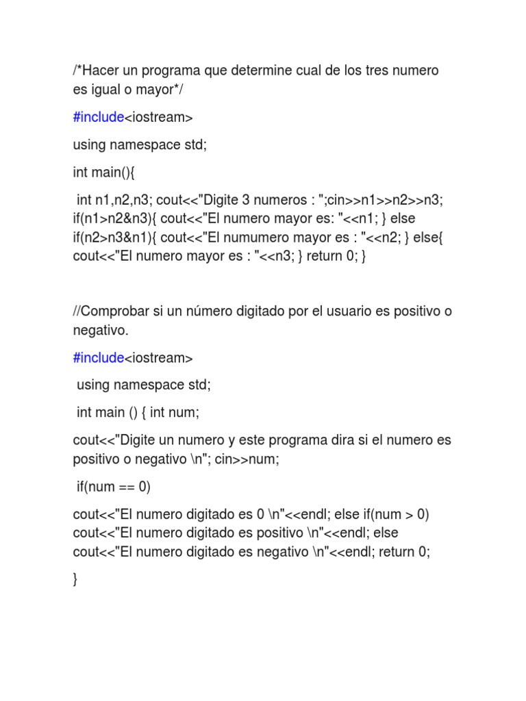 Hacer Un Programa Que Determine Cual de Los Tres Numero Es Igual o ...