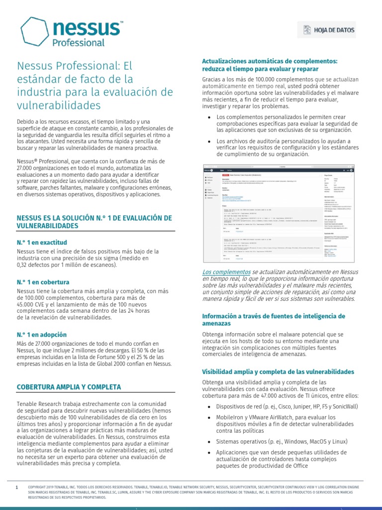 Datasheet-Nessus Professional Es-La PDF | PDF | Malware | Vulnerabilidad (informática)