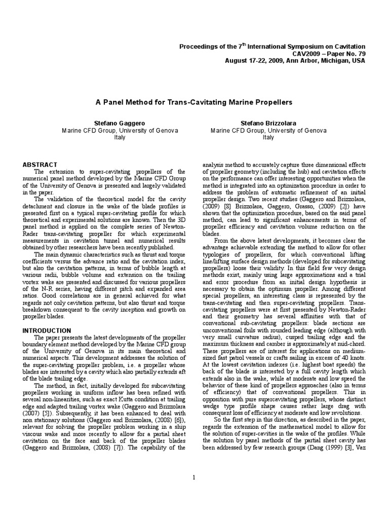 A Panel Method For Trans-Cavitating Marine Propellers | PDF | Propeller ...