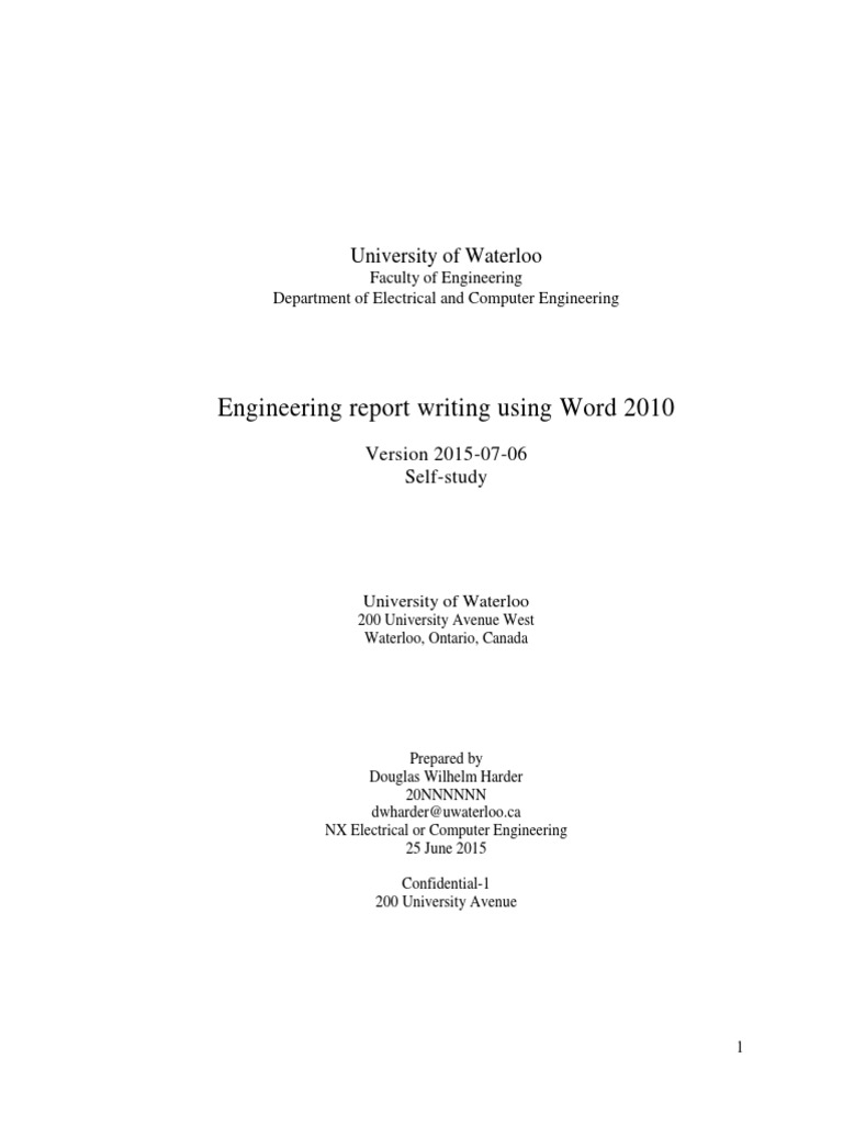 Engineering Report Writing Using Word 2010: University of Waterloo ...